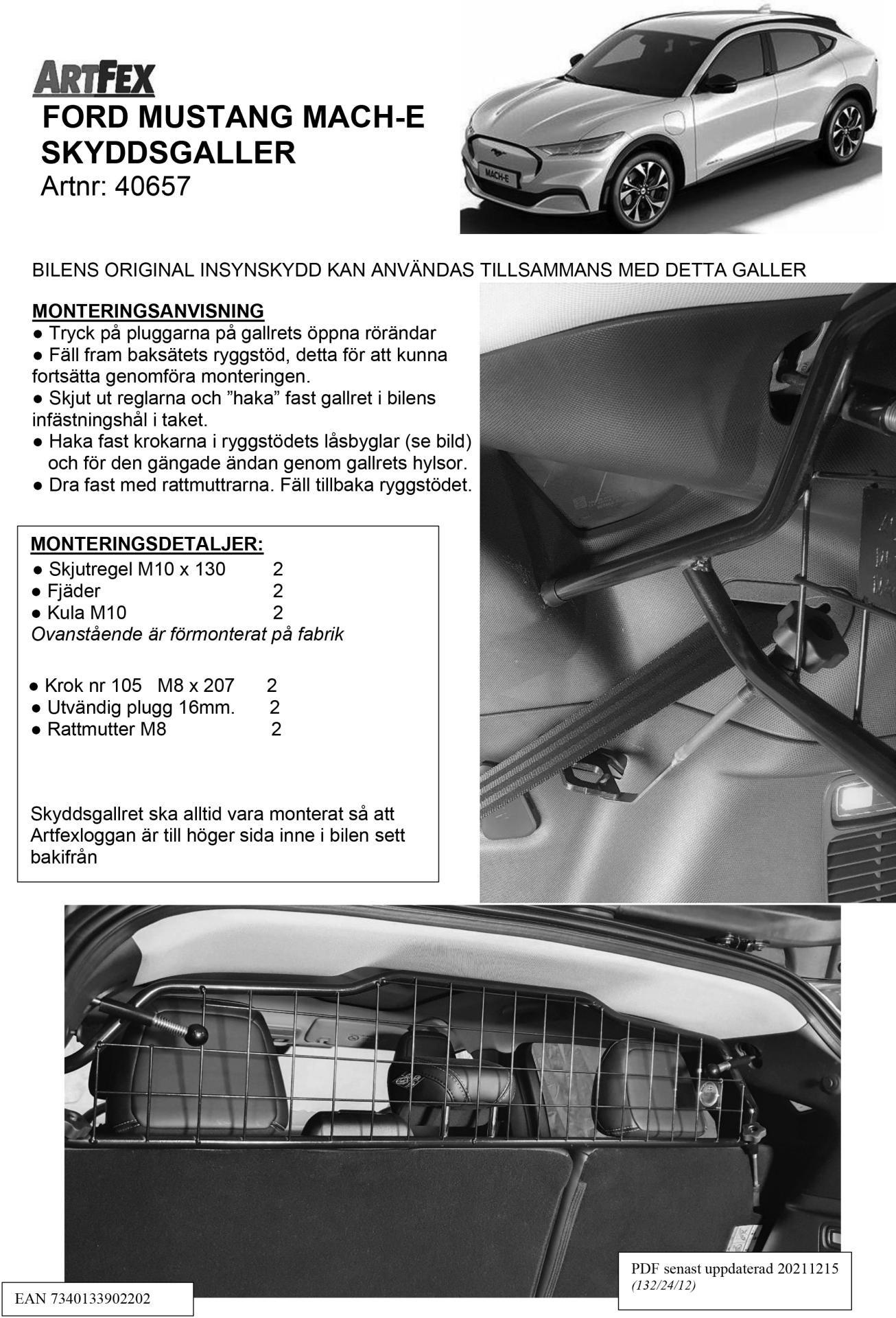 Artfex Lastegitter - Ford Mustang Mach-E | Artfex - Hundbur, hundgrind ...